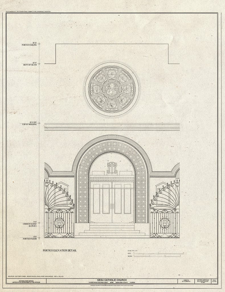 Blueprint Portico Elevation Detail - Gesu Catholic Church, 118 Northea – Historic Pictoric