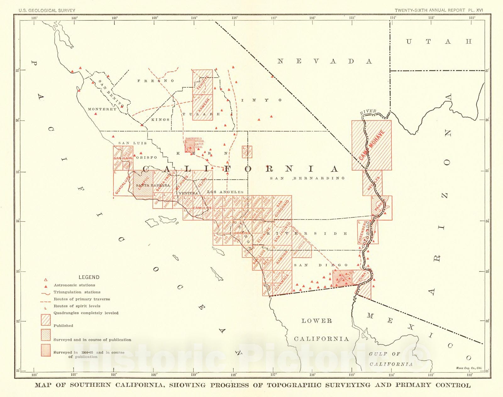 Historic Map : 1906 Map of Southern California, Showing Progress of To ...