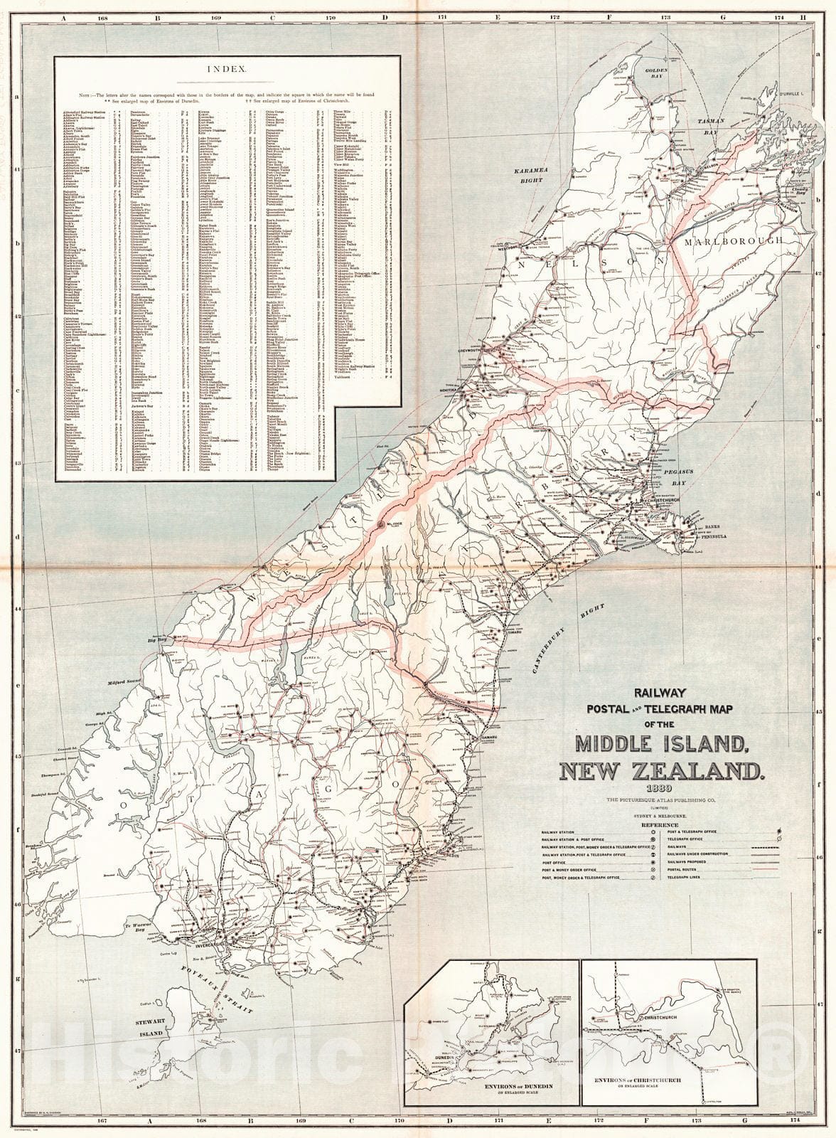 Historic Map : 1889 Railway, Postal and Telegraphy of the Middle Islan ... Historic Map : 1889 Railway, Postal and Telegraphy of the Middle Islan ...