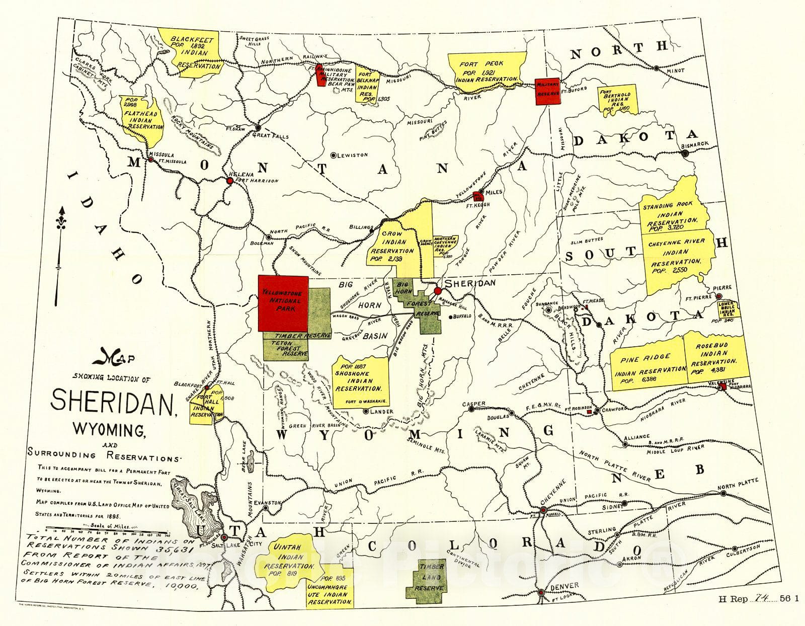 Historic Map : 1895 Map Showing Location of Sheridan, Wyoming and Surr ...