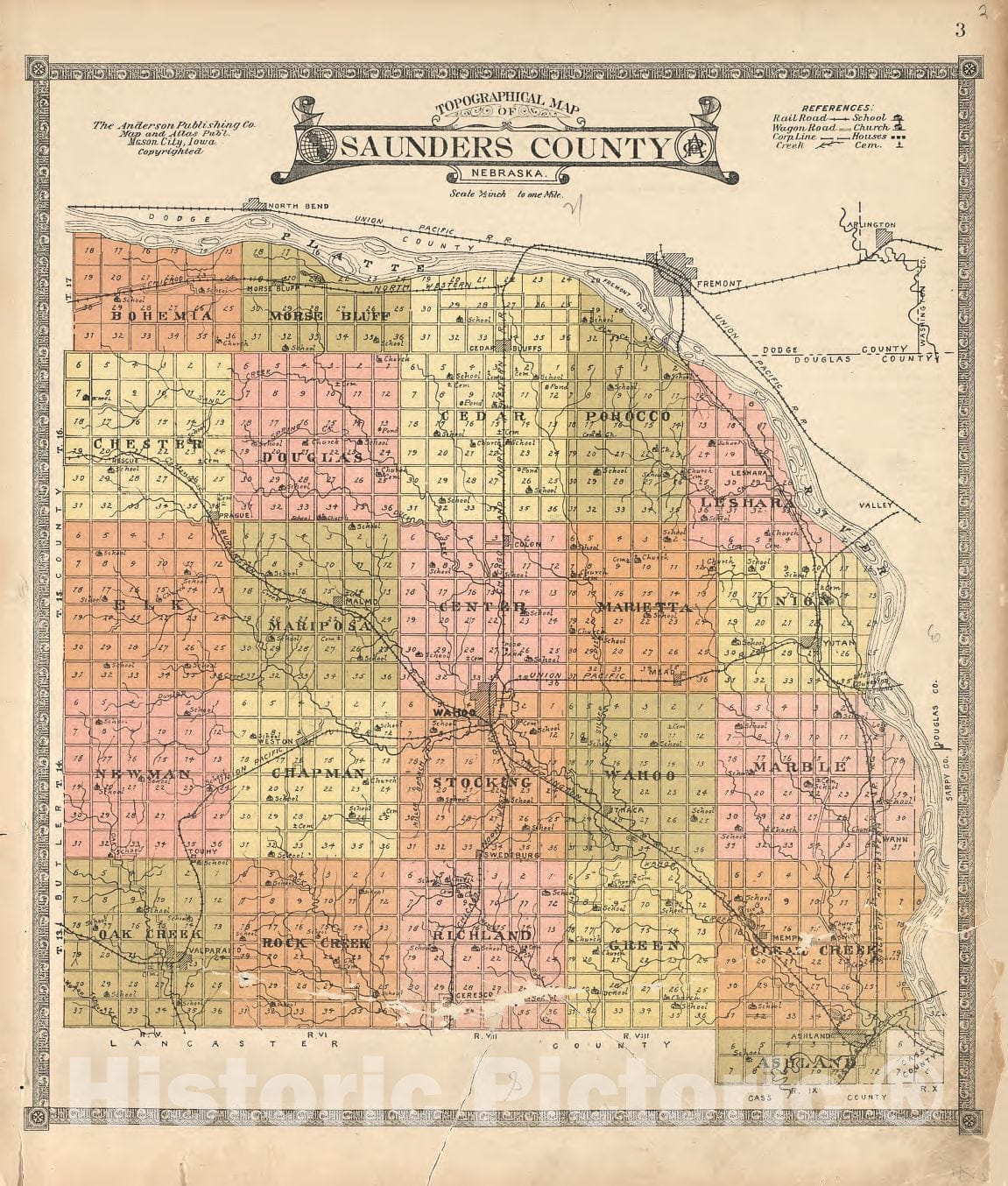 Historic 1916 Map - Atlas of Saunders County, Nebraska - Topographical – Historic Pictoric