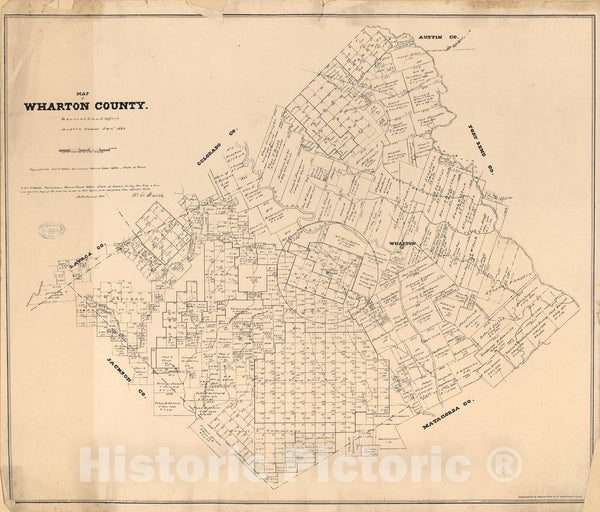 Historic 1880 Map - Map of Wharton County. - Historic Pictoric
