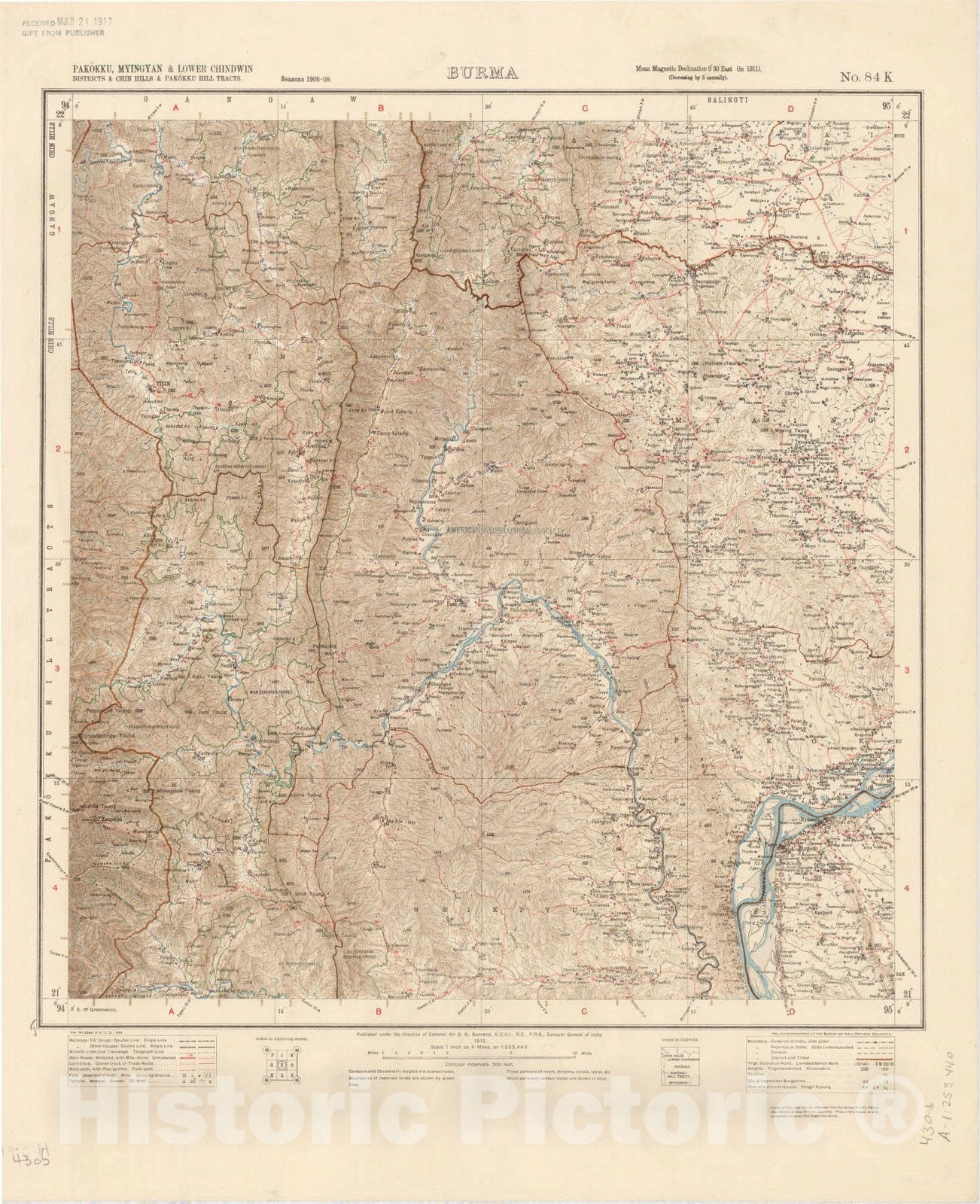Map : Pakokku, Myingyan & Lower Chindwin Districts & Chin Hills & Pako – Historic Pictoric