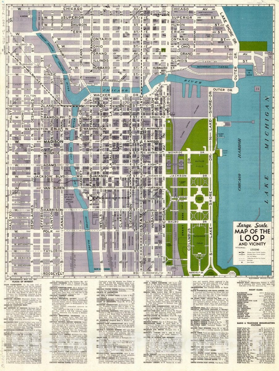 Map : Chicago, Large scale map of the Loop and vicinity , Antique Vint – Historic Pictoric