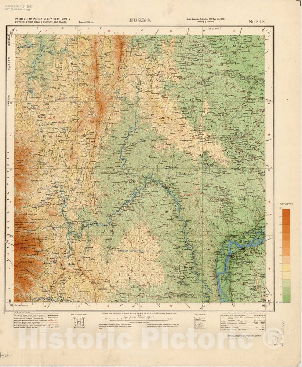 Map : Pakokku, Myingyan &Lower Chindwin Districts & Chin Hills & Pakok – Historic Pictoric