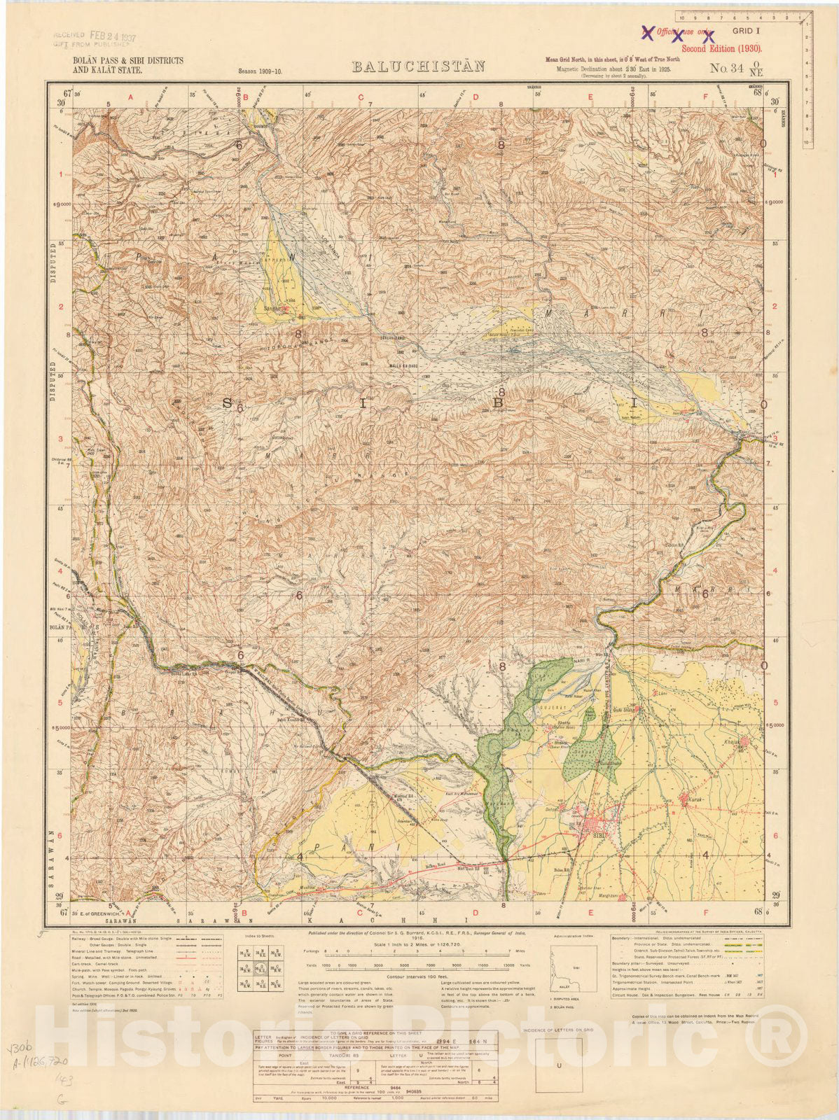 Map : Bolan Pass & Sibi Districts and Kalat State, Baluchistan No. 34 – Historic Pictoric