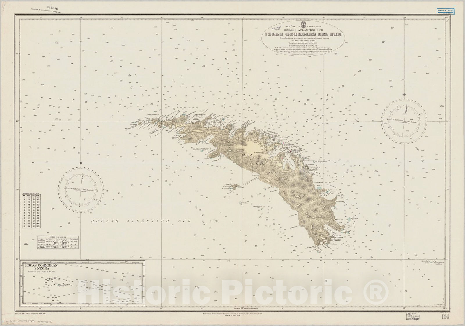 Map : South Georgia and Sound Sandwich Islands 1955, Republica Argenti ...