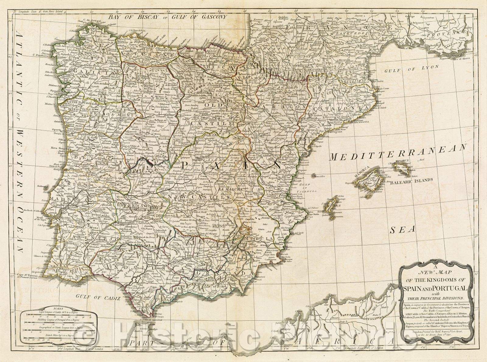 Historic Map : A New Map of the Kingdoms of Spain and Portugal with th ...