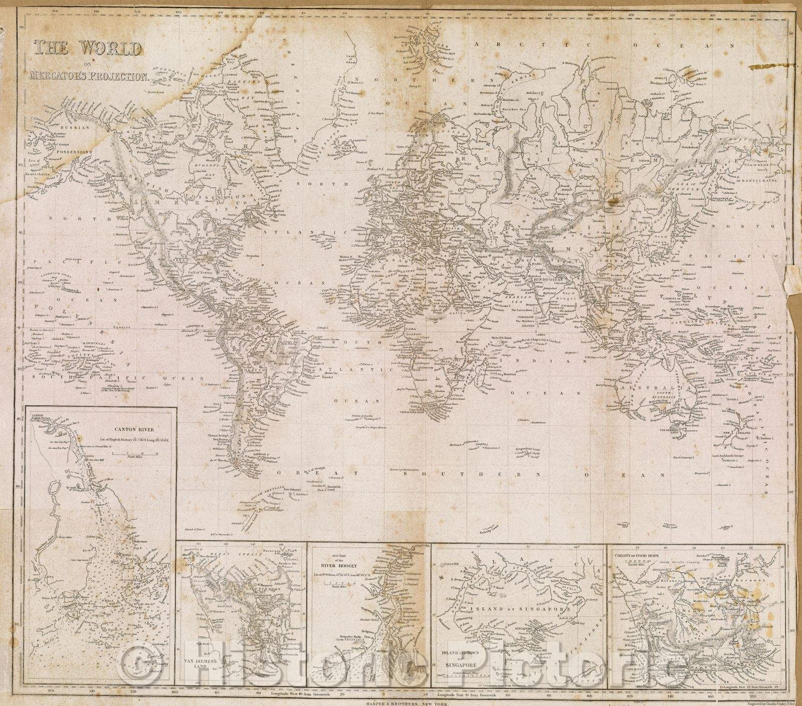 Historic Map : The World on Mercator's Projection engraved by Charles – Historic Pictoric