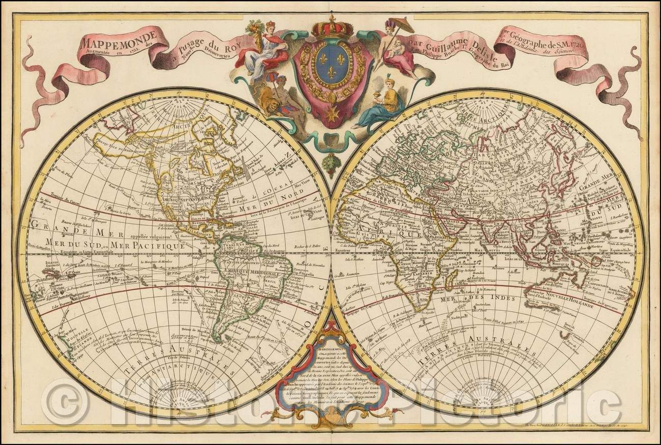 Historic Map - Mappemonde a l'usage du Roy Par Guillaume Delisle 1er.- – Historic Pictoric