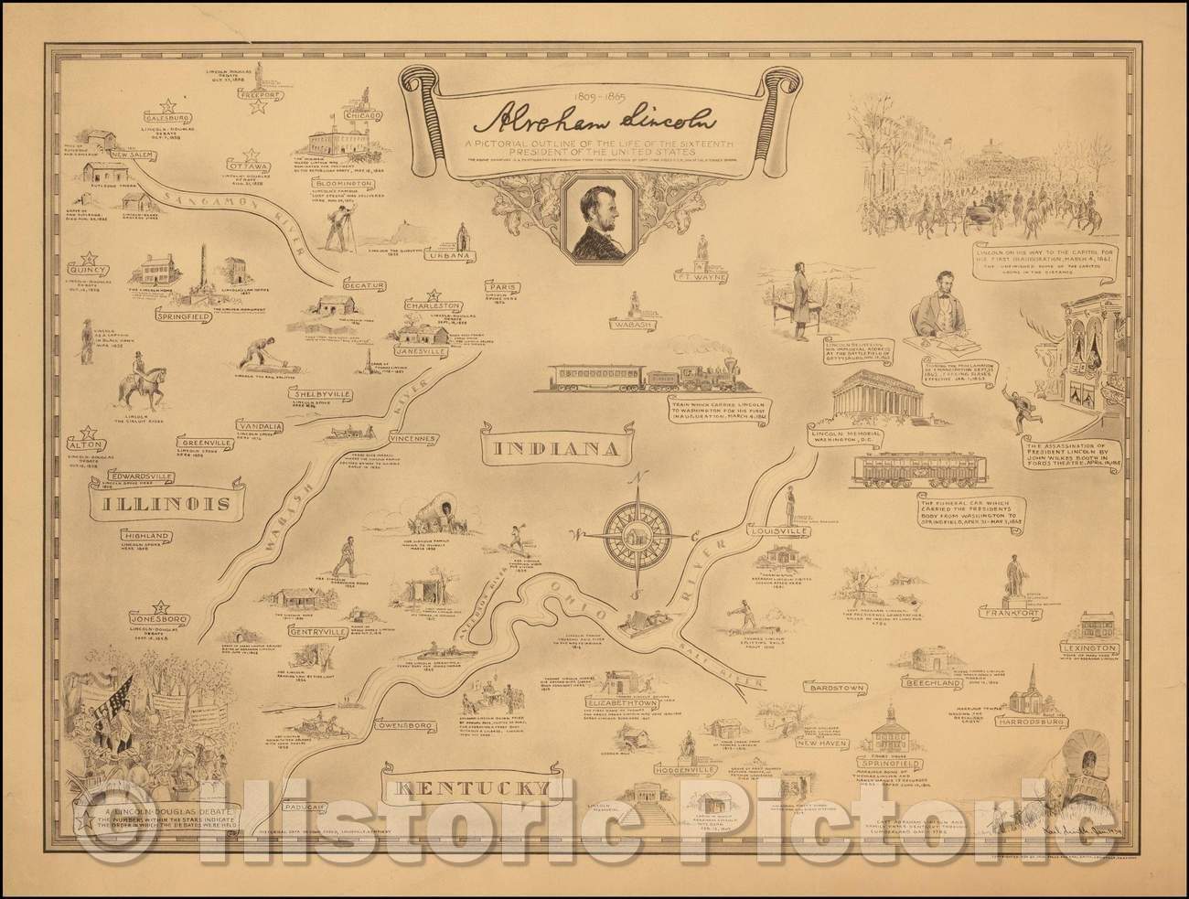 Historic Map - Abraham Lincoln A Pictorial Outline of the Life of the ...