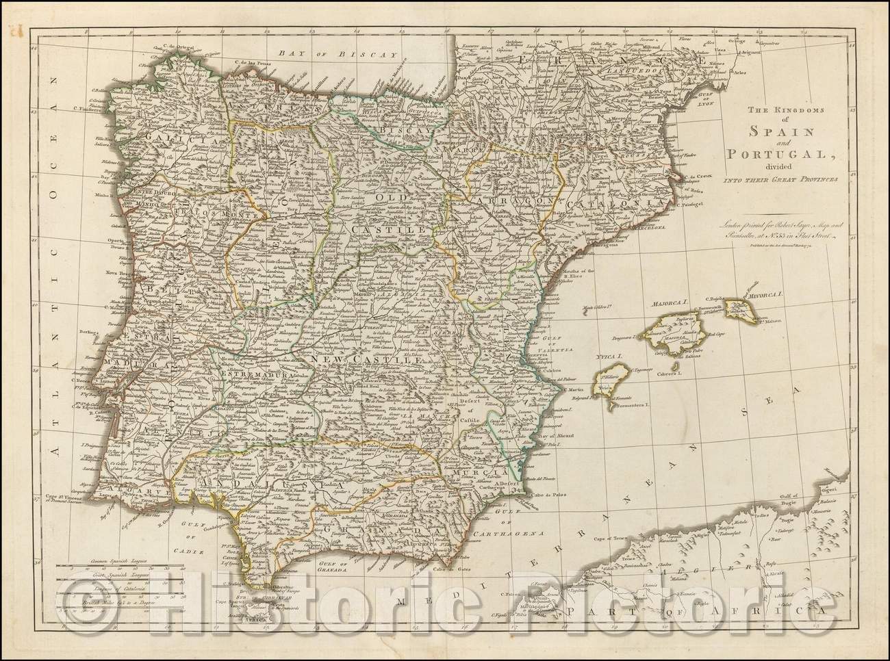 Historic Map - The Kingdoms of Spain and Portugal, divided into Their ...