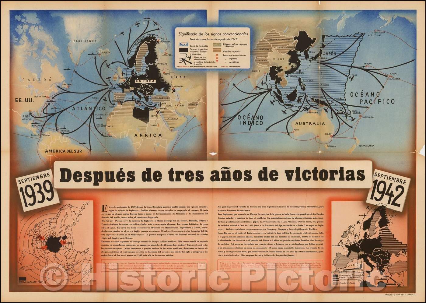 Historic Map - WWII German Propaganda Map in Spanish Despues de tres a ...