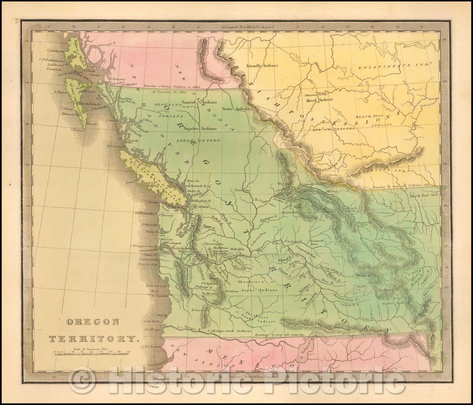 Historic Map - Oregon Territory, 1842, Jeremiah Greenleaf - Vintage Wa ...