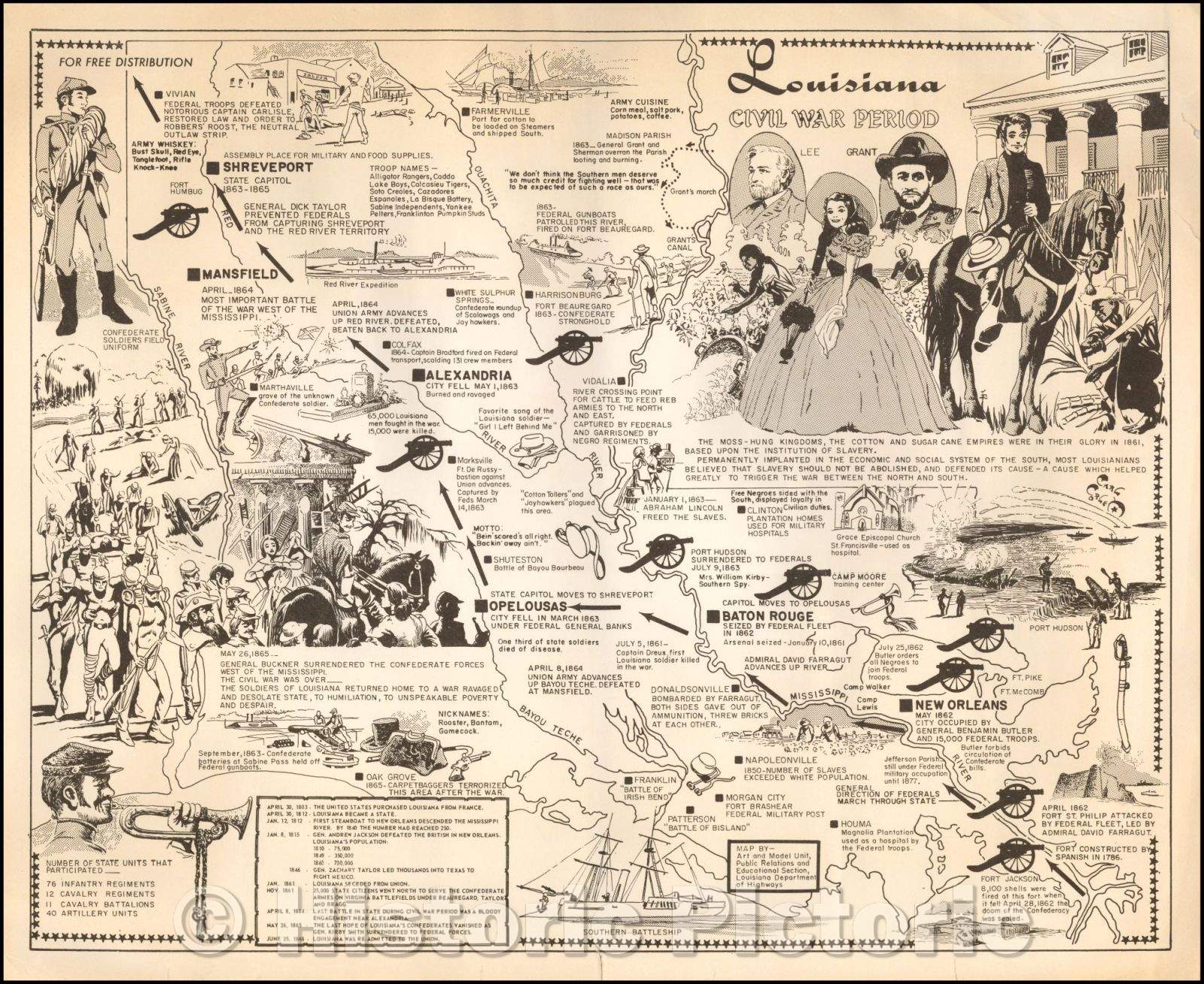 Historic Map - Louisiana Civil War Period, 1970, Louisiana Department ...