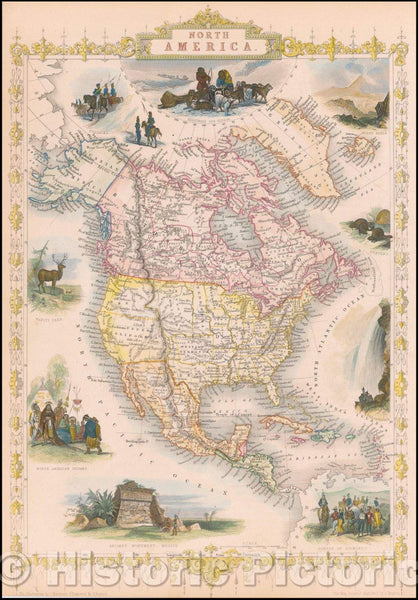 Historic Map - North America, 1851, John Tallis v1 - Historic Pictoric