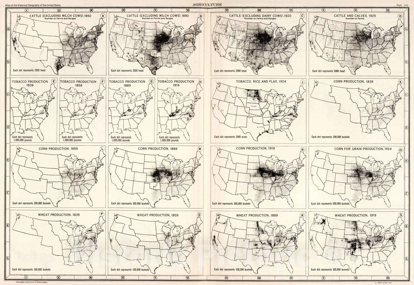 Historic Map : Plate 143. Agriculture. Cattle, 1860 - 1925. Tobacco, 1 ...