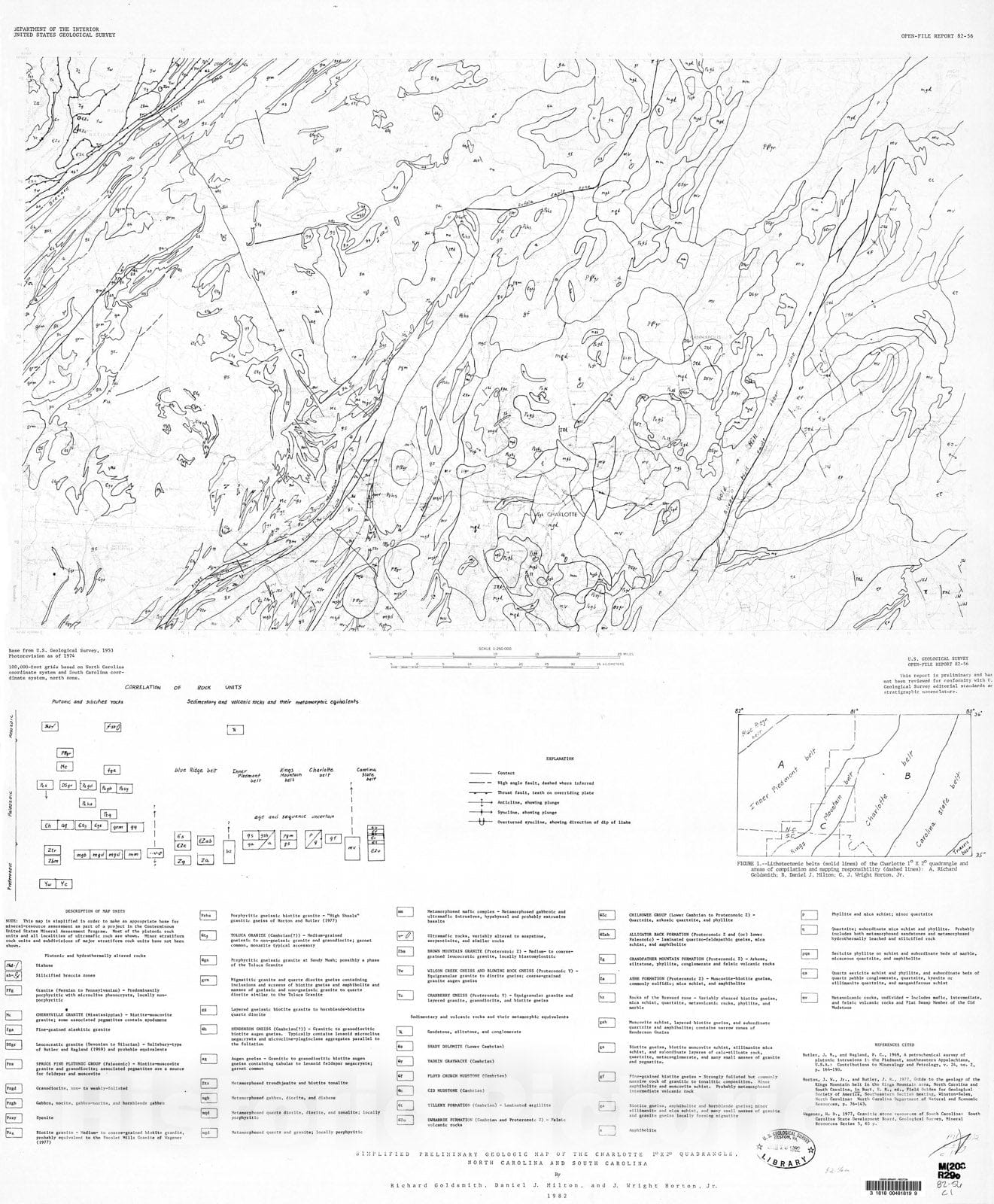 Map : Simplified preliminary geologic map of the Charlotte one degree ...