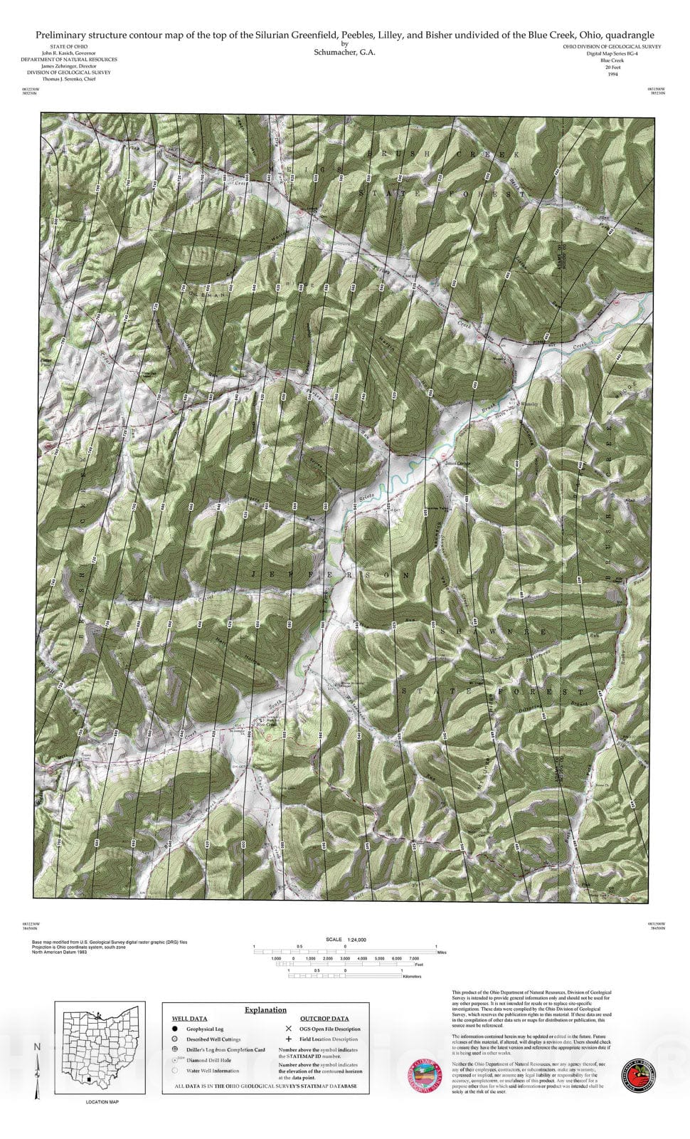 Map : Preliminary structure contour map of the top of the Silurian Gre ...
