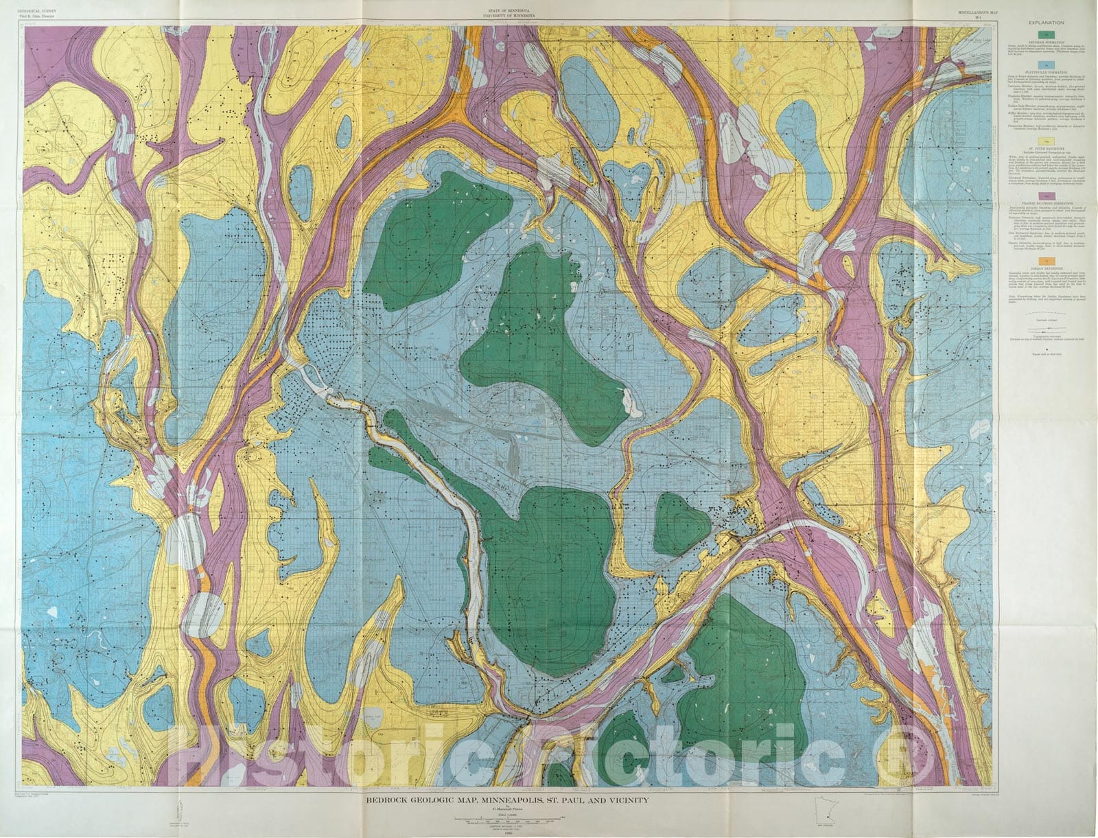 Map : Bedrock geologic map of Minneapolis, St. Paul and vicinity, 1965 ...