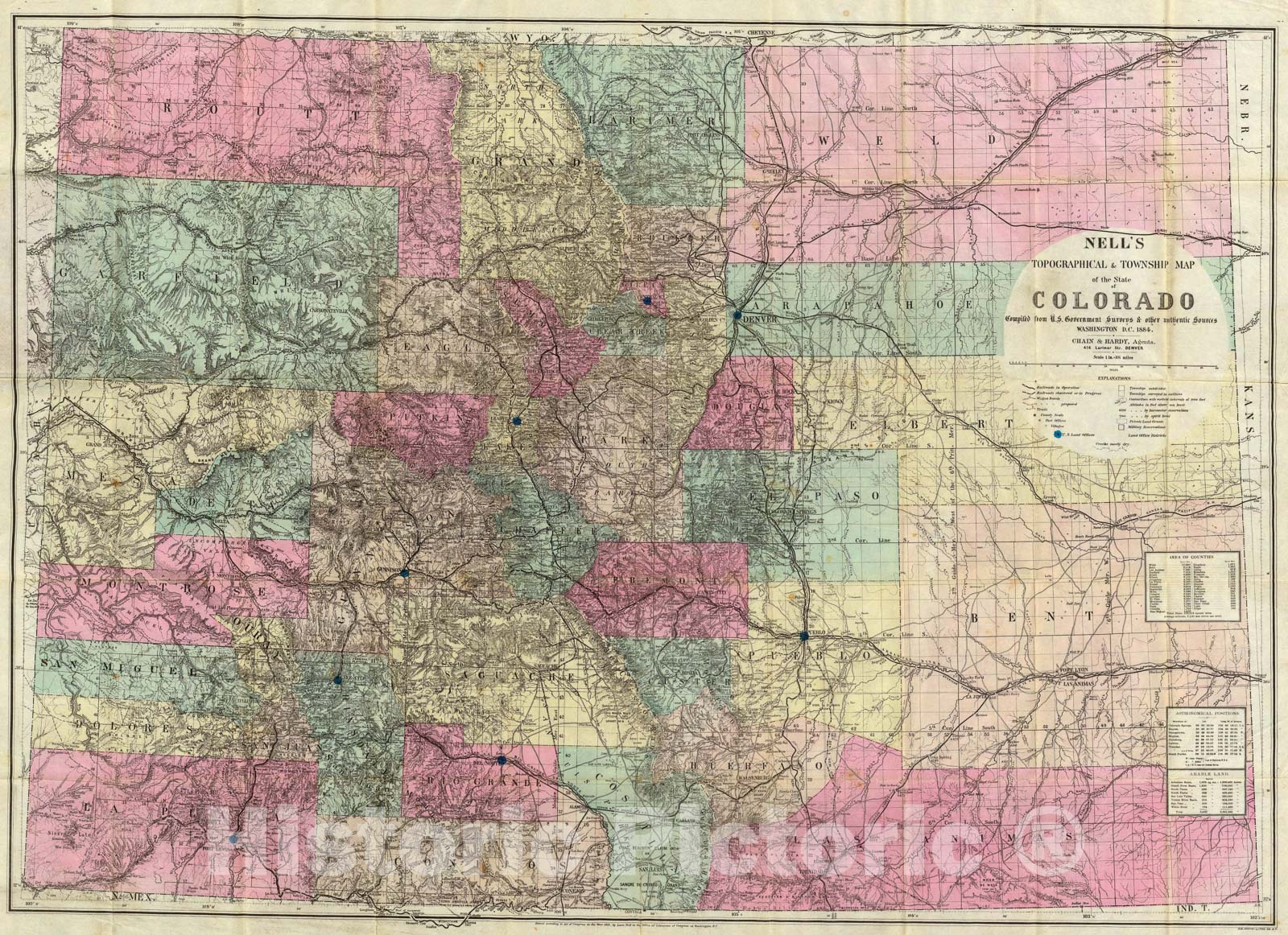 Historic Map : Map of the State of Colorado., 1884, Vintage Wall Art ...