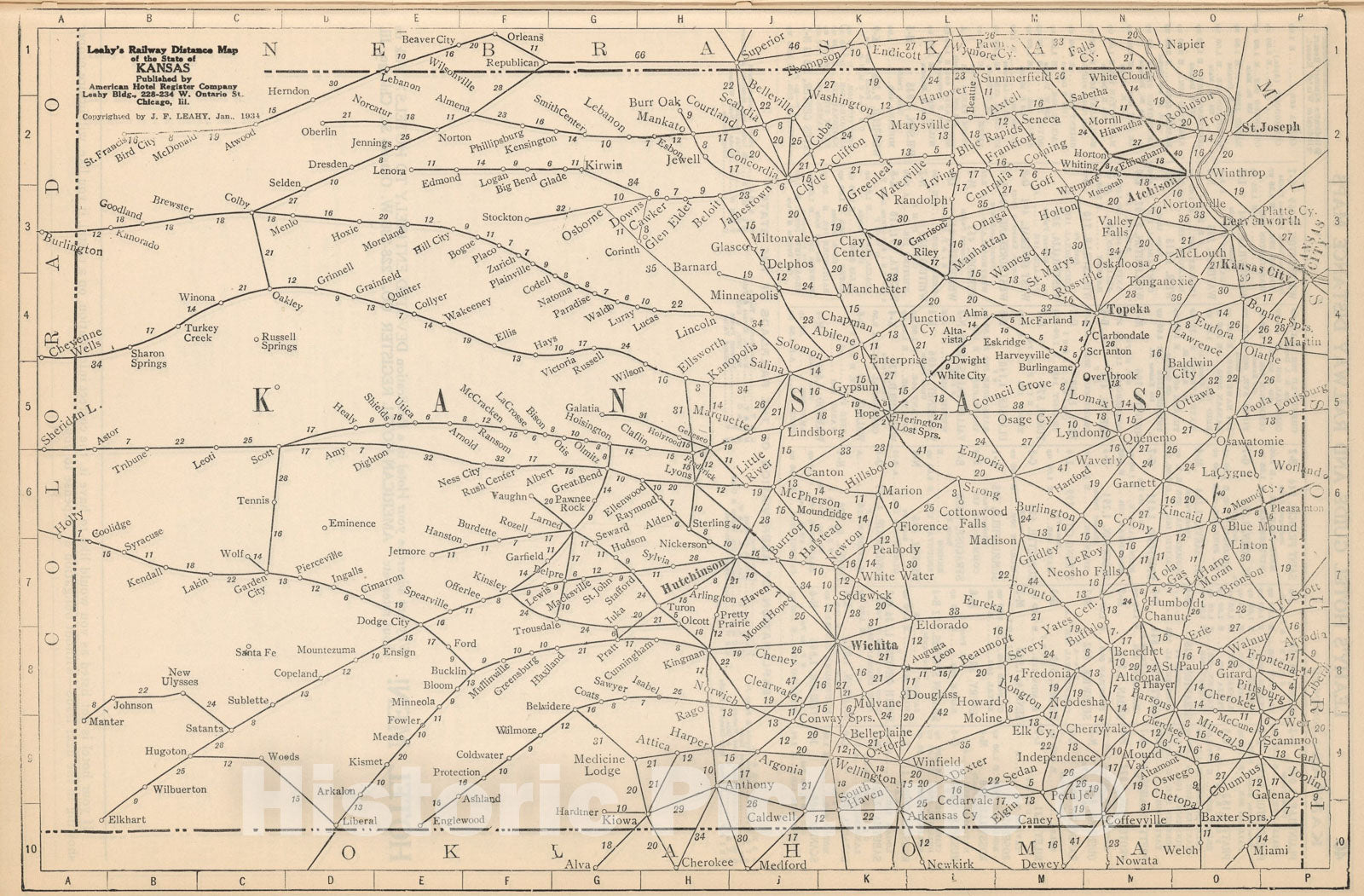 Historic Map : Railway Distance Map of the State of Kansas, 1934, Vint ...