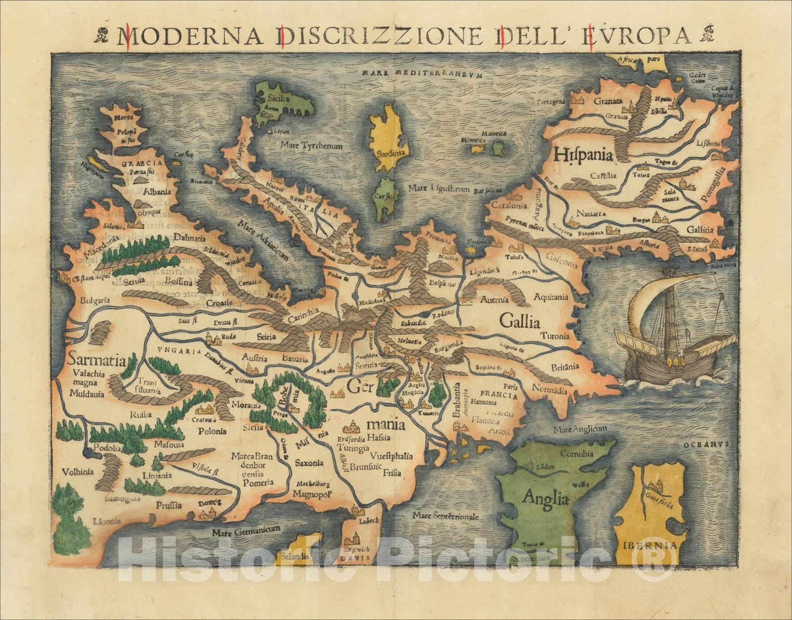 Historic Map : (First Modern Map of the Continent of Europe). Moderna ...