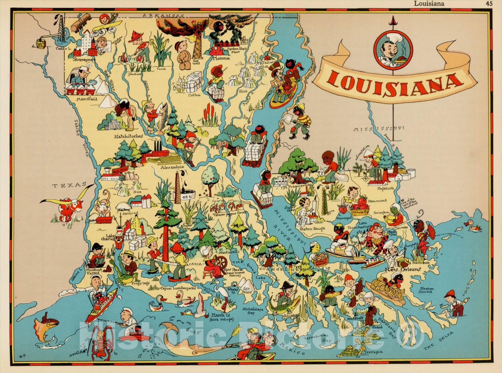 Historic Map : Louisiana, 1935, Ruth Taylor White, Vintage Wall Art ...