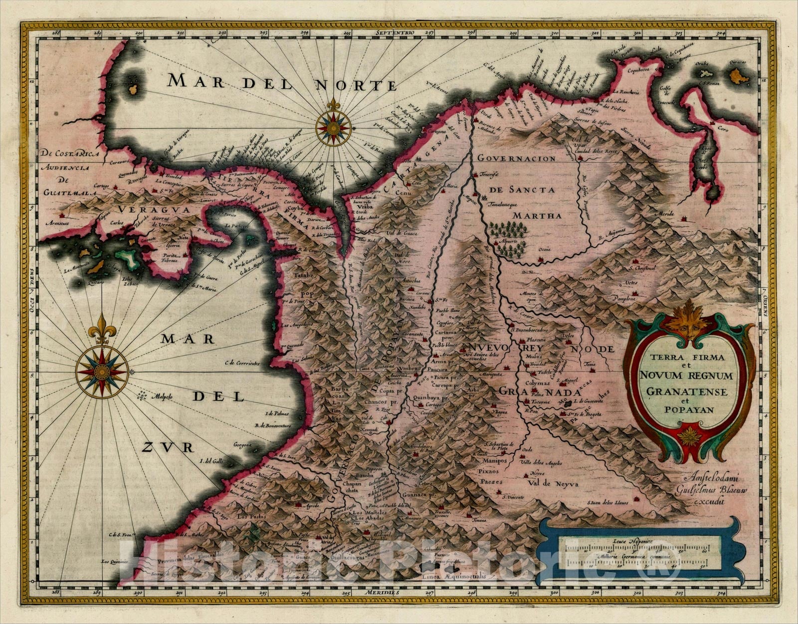 Historic Map : Terra Firma et Novum Regnum Granatense et Popayan, 1642 – Historic Pictoric