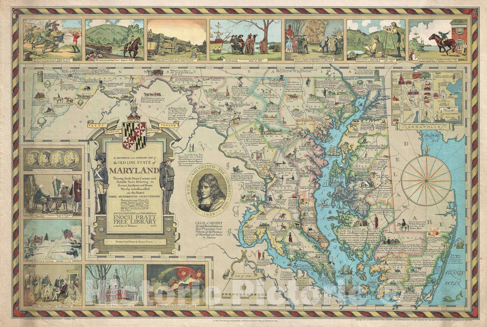 Historic Map : Pictorial Maryland, Tunis, 1931, Vintage Wall Art – Historic Pictoric