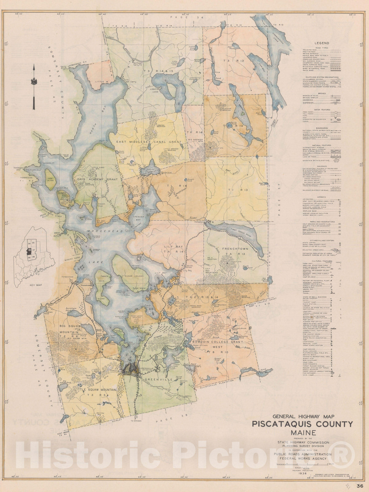 Historic Map : Maine General Highway County Maps, Piscataquis 1938 Pla ...