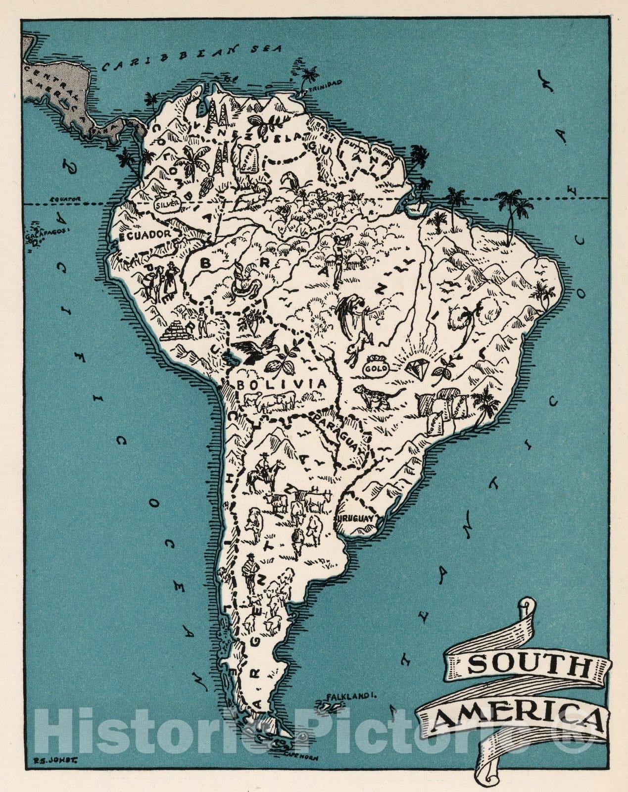 Historic Map : School Atlas Map, Frontispiece: South America. 1941 - V ...