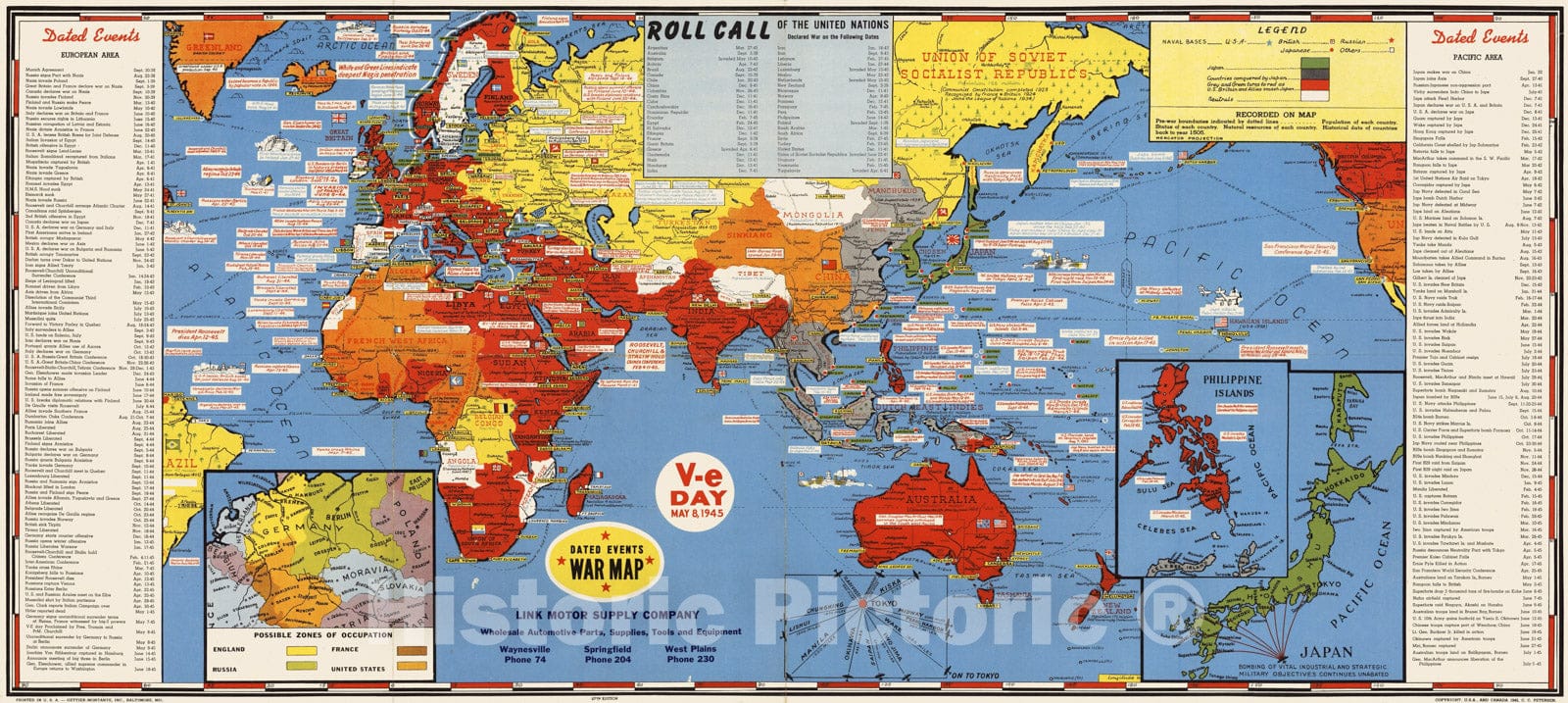 Historic Map : Dated Events War Map. 1945. 27th Edition. - Vintage Wal – Historic Pictoric