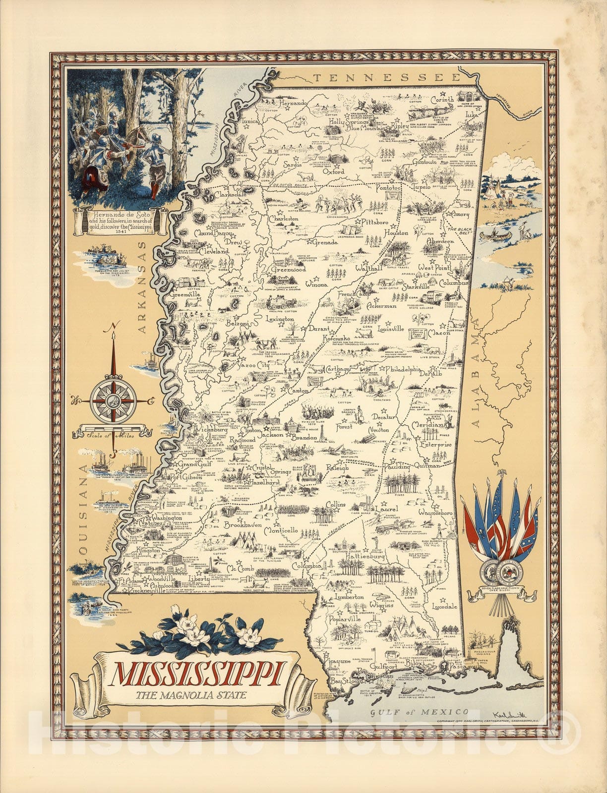 Historic Map : Mississippi, The Magnolia State. 1950 - Vintage Wall Ar ...