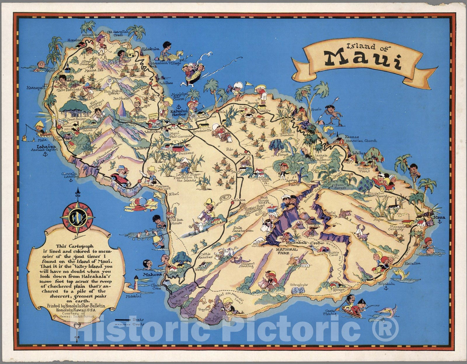 Historic Map Hawaiian Islands Island Of Maui 1931 Vintage Wall A