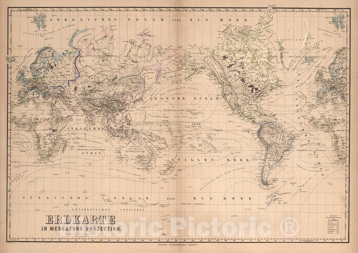Historic Map : Erdkarte in Mercators Projection, 1863 Atlas - Vintage – Historic Pictoric
