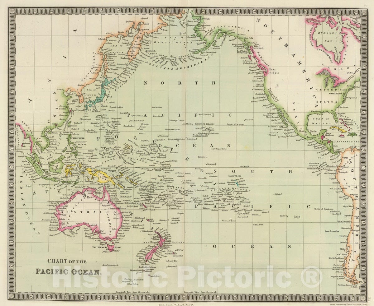 Historic Map : 1844 Pacific Ocean. - Vintage Wall Art – Historic Pictoric