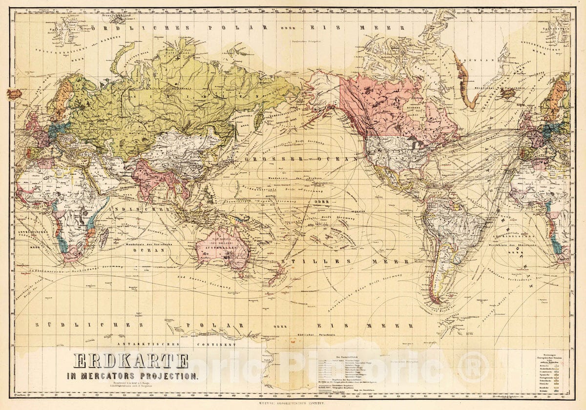 Historic Map : 1886 Erdkarte in Mercators Projection. (World in Mercat – Historic Pictoric