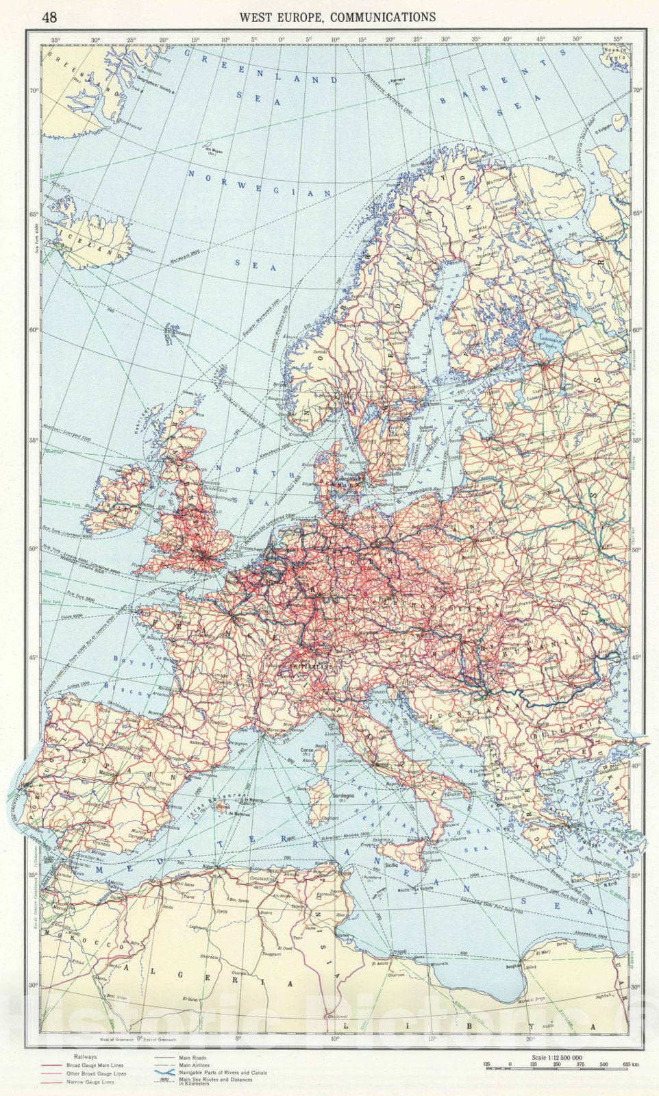 Historic Map : 1967 48. West Europe, Communications. The World Atlas. – Historic Pictoric