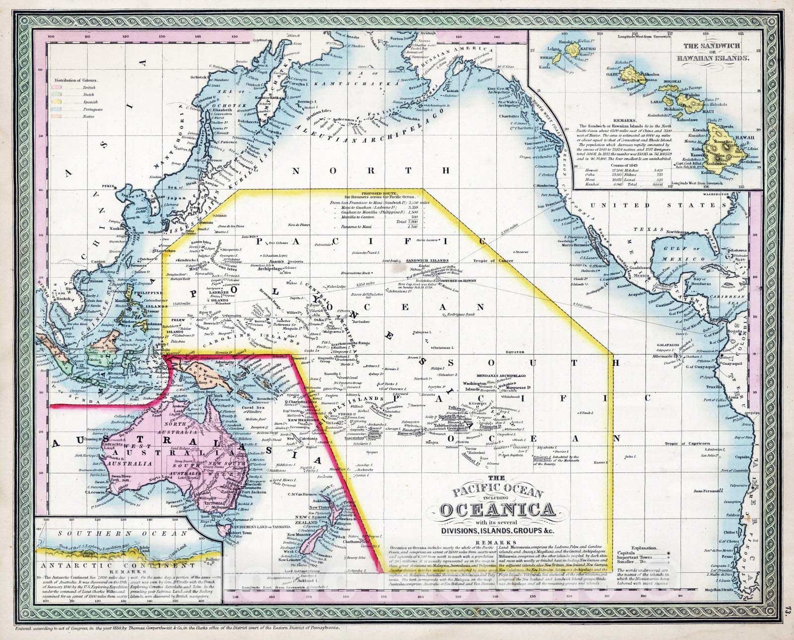 Historic Map : 1853 Pacific Ocean Including Oceanica - Vintage Wall Ar ...