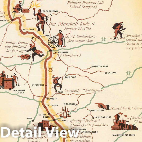 Historic Map : 1949 The Mother Lode of California. - Vintage Wall Art - Historic Pictoric