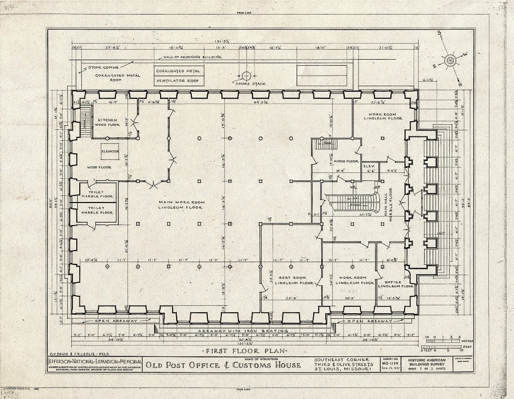 Blueprint HABS MO,96-SALU,114- (Sheet 1 of 2) - Old Post Office & Cust – Historic Pictoric