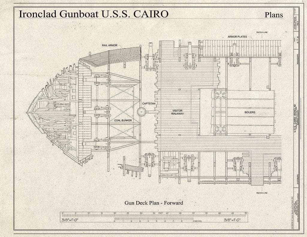 Blueprint Gun Deck Plan - Forward - U.S.S. Cairo Ironclad, Vicksburg, – Historic Pictoric
