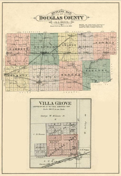 Outline Map of Douglas County Illinois with Villa Grove Inset ...