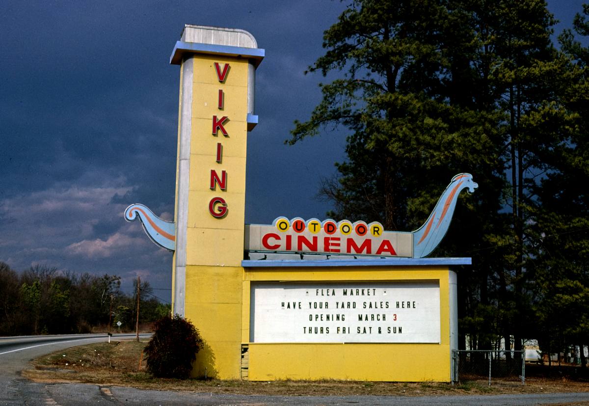 Historic Photo : 1988 Viking Drive-In Theater sign, darker sky, Route ...