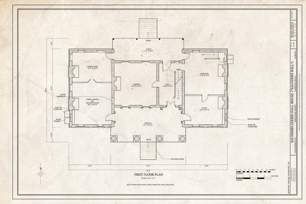 Blueprint First Floor Plan - Saunders-Goode-Hall House, State Highway ...