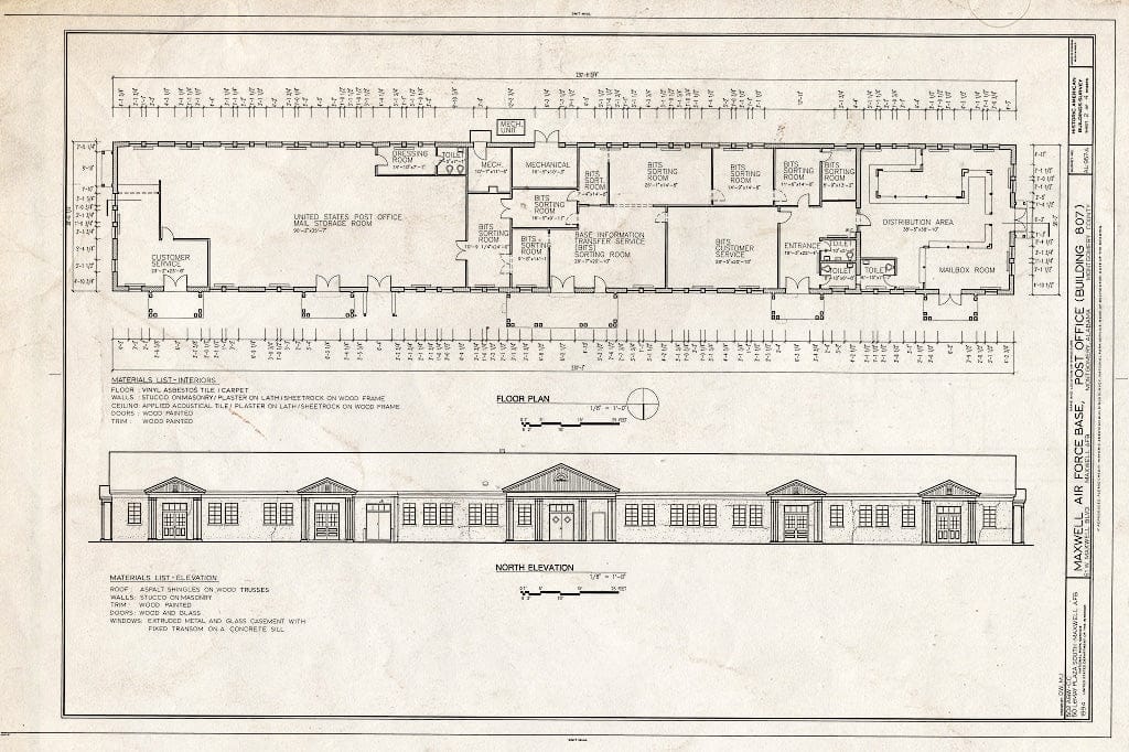 Blueprint Floor Plan & North Elevation - Maxwell Air Force Base, Post ...