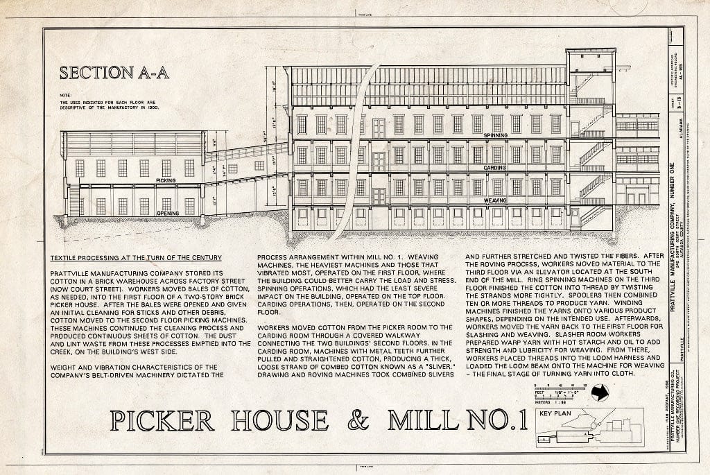 Blueprint Section of Picker House and Mill No. 1 - Prattville Manufact ...
