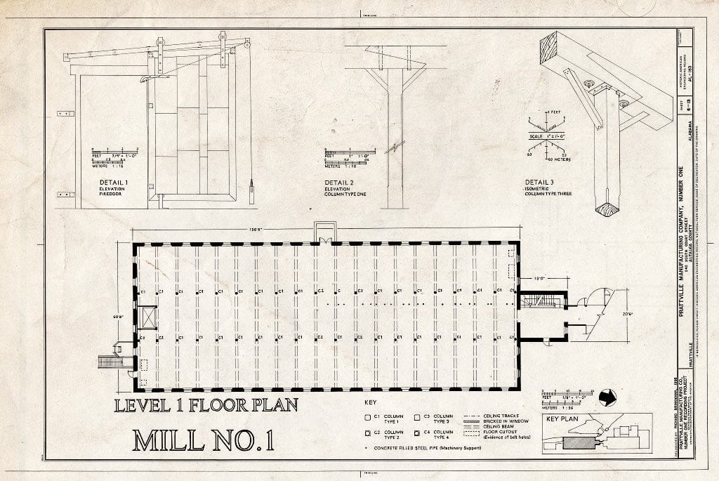 Blueprint Level 1 Floor Plan of Mill No. 1 - Prattville Manufacturing ...