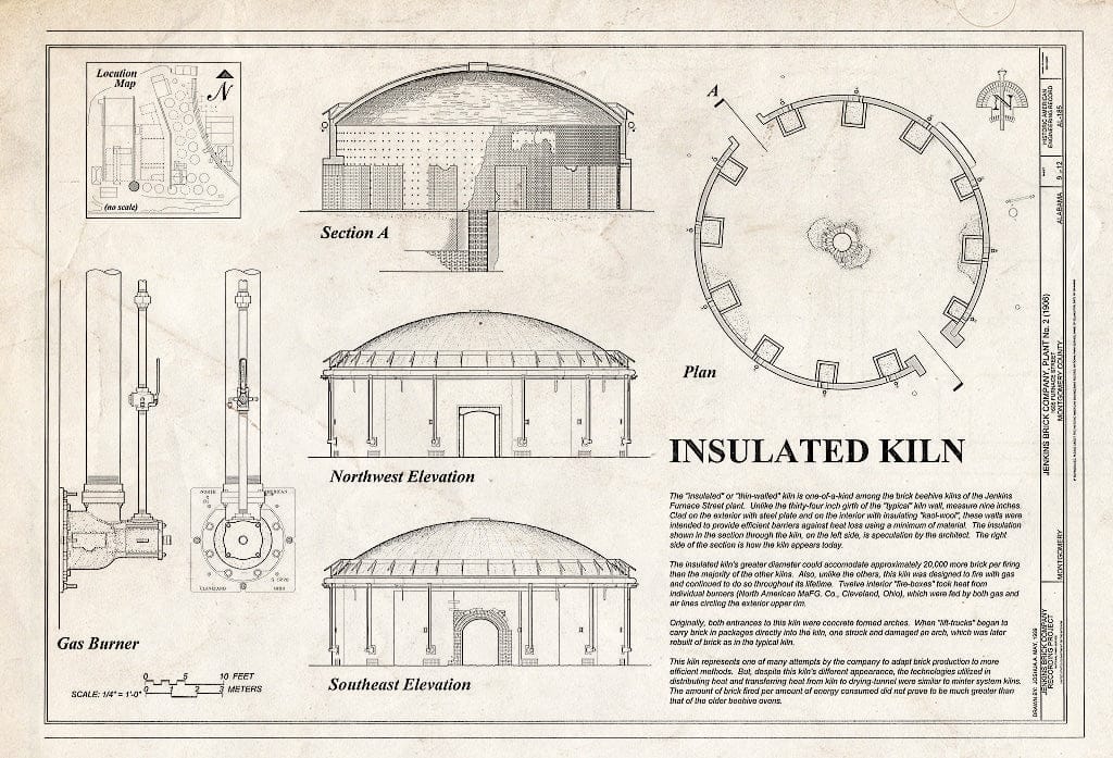 Blueprint Insulated Kiln, Elevations, Section and Gas Burner - Jenkins ...